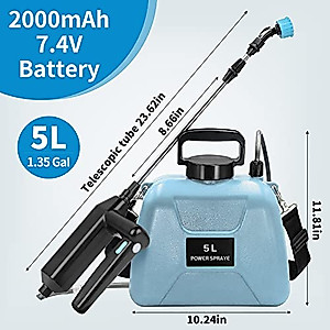 Electric Plant Sprayer, 1.35 Gallon/5L Battery Powered Sprayer with USB Rechargeable Handle, Potable Garden Sprayer with Telescopic Wand, Plant Sprayer for Yard Lawn Weeds Plants (Blue)