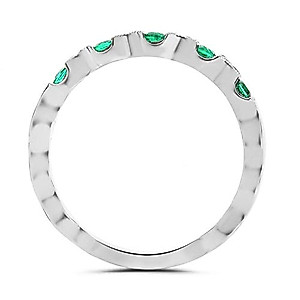 DRISHYA FASHION 2.00Ct Round Cut Emerald Simulated Diamond Wedding Band 14K White Gold Plated 925 Sterling Silver Women's Fashion (10.5)