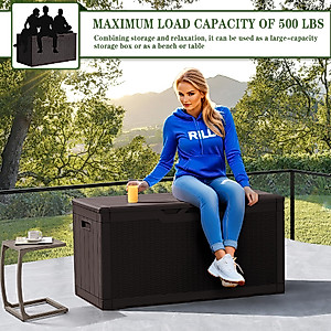 Greesum 100 Gallon Resin Deck Box Lockable Large Outdoor Storage Boxes for Garden Tools, Patio Furniture Cushions, Pool Supplies, Dark Brown