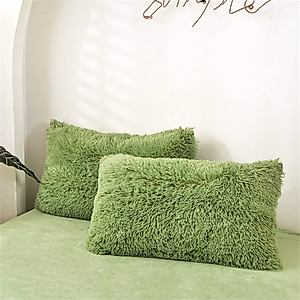 Gusuhome Fluffy Duvet Cover Set Full Size Green Ultra Soft Shaggy Fluffy Comforter Cover Set Fuzzy Quilt Cover Set Bedding Set 3Pcs (1Duvet Cover + 2Pillow Shams) with Zipper Closure Avocado Green