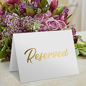 25 Pack Gold Reserved Table Signs for Wedding Party Restaurant - Double Sided Reserved Table Signs - Gold Reserved Signs for Tables - Gold Table Reserved Cards - White Paper Reserved Table Tent Card