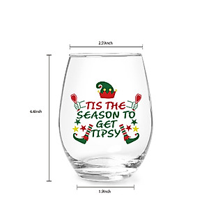 Tis the Season to Get Tipsy Christmas Stemless Wine Glass, Christmas Gift Wine Glass for Friends Dad Mom Women Men Family Christmas Holiday Wedding, 15 Oz