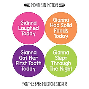 Personalized Baby Girl Monthly Milestone Stickers for First Year | Custom Set of 24 Name Labels for Shower Gift | Bright Colorful