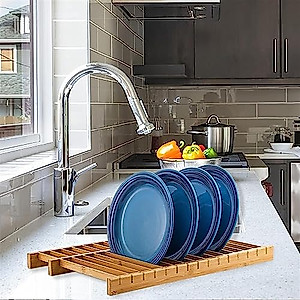 TBMAKE Dish Racks Drying Rack, Bamboo Dish Rack Plate Stand Pot Lid Holder Kitchen Cabinet