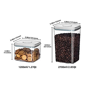 EQI Pop Airtight Food Storage Containers with Lids - Stackable Kitchen Pantry Organizing Containers for Cereal, Snacks, Sugar, and Coffee - Set of 3 (1.2 qt, 1.2 qt, 2.7 qt)