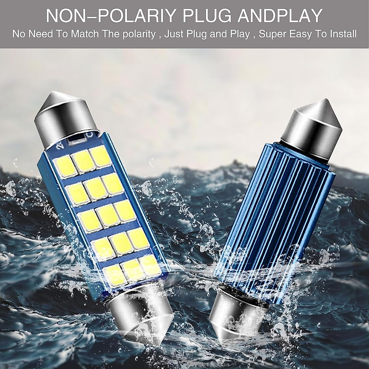 UGSHY 2 PCS Car LED Extremely Bright Bulbs, 1.6" 6000K 2835 Chipsets 1200LM Bulbs for LED Interior Dome Map Door Lights 211-2 212-2 569 6411 6451 41mm 42mm (White)