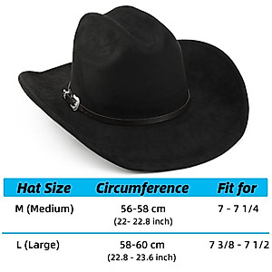BESOOGII Wide Brim Felt Cowboy Hat for Women Men Western Cowgirl Hats (L, Black)