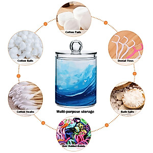 BOENLE 2 Pack Qtip Holder Organizer Dispenser Blue Marble Bathroom Storage Canister Cotton Ball Holder Container for Cotton Pads/Swabs/Floss