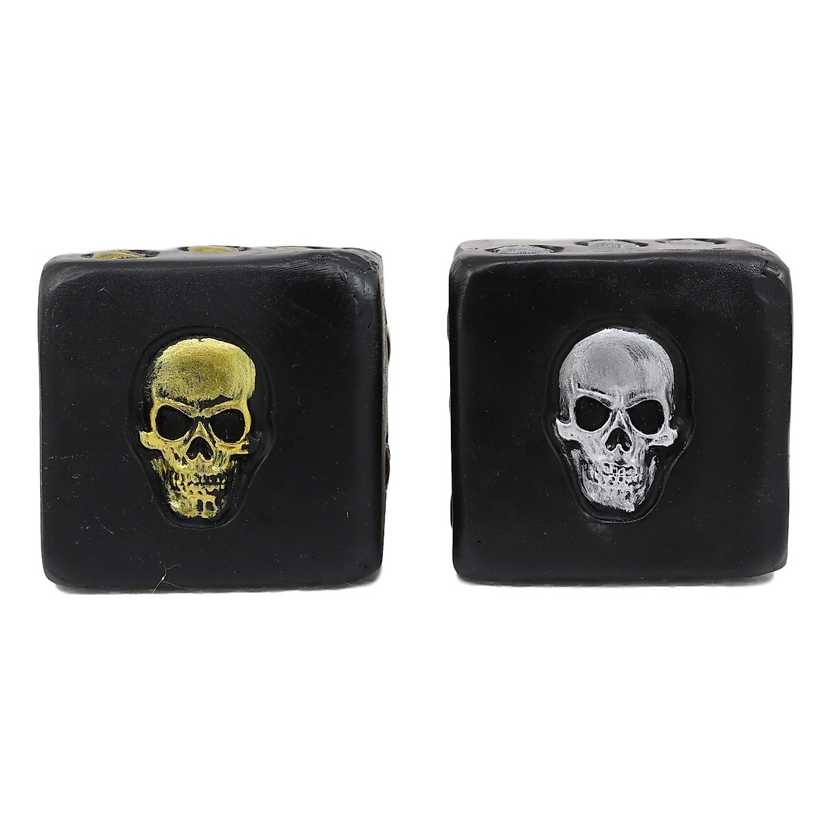 Ebros Oversized Large Decorative 2.25"High Cube Silver And Gold Skull Face Gaming Dice Set of 2 In Matte Black Finish As Ossuary Macabre Spooky Halloween Decor Sculpture Of Graveyard Skulls Skeletons