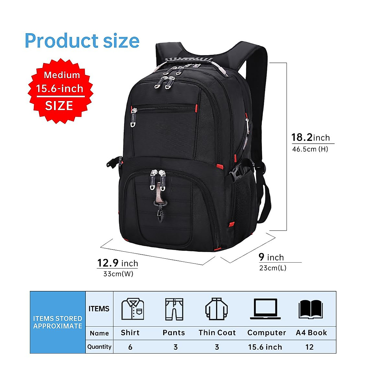 SWICKY Travel Laptop Backpack 15.6 inch Large 40L Computer Bookbag Durable and Wear-Resistant College Backpacks, Business Work Waterproof Backpack With Pockets & USB Port, Gifts for Men/Women Black.
