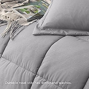Bedsure Twin Comforter Set - Grey Basket Weave Down Alternative Comforter Set Twin/Twin XL Size, Lightweight All Season Bedding Set with 1 Pillow Sham