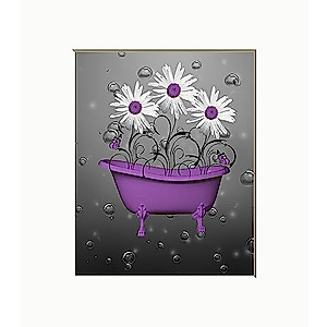 Bathroom Wall Decor, Daisy Flowers in Tub, Bubbles, Photography Matted Wall Art Picture