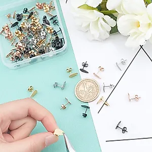 UNICRAFTALE About 80pcs Vacuum Plating 304 Stainless Steel Hypoallergenic Stud Earring Findings,Neutral Style with Texture, Teardrop Shape, 4 Color Mixed Earring Set