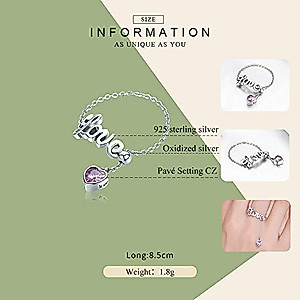 Love Statement Wedding Band Rings Sterling Silver Pink Crystal Cubic Zirconia Adjustable Tassel Link Chain Stackable Eternity Promise Ring for Women