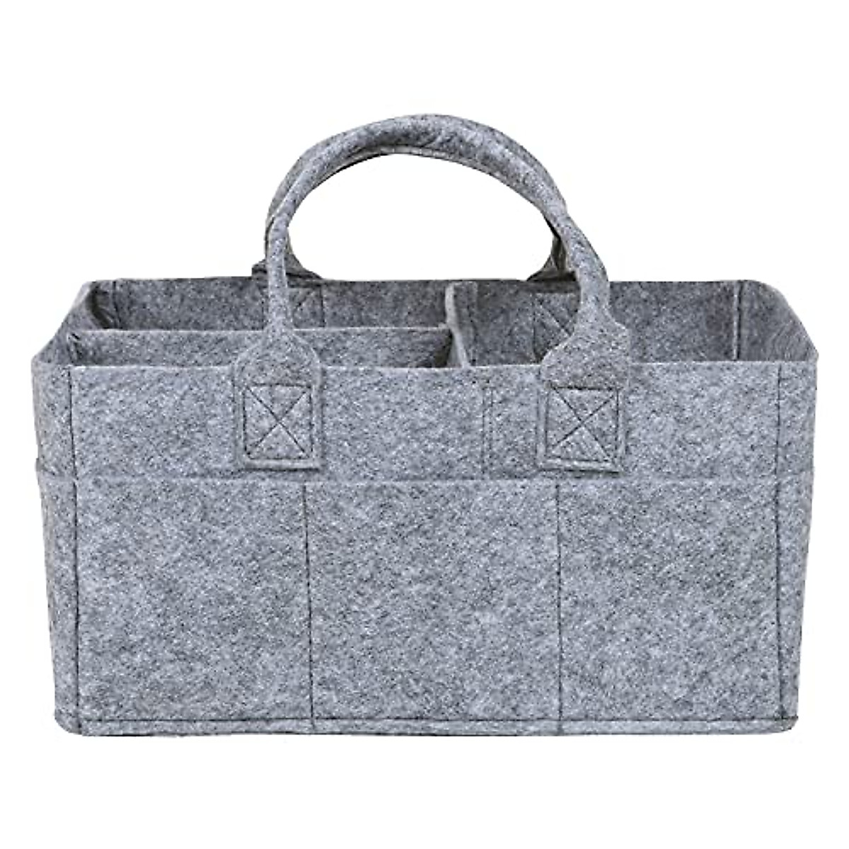 Sammy & Lou Collapsible Light Gray Felt Storage Caddy, Divided Design To Keep Diapers, Wipes And Changing Items Organized, Two Handles, 12 in x 6 in x 8 in