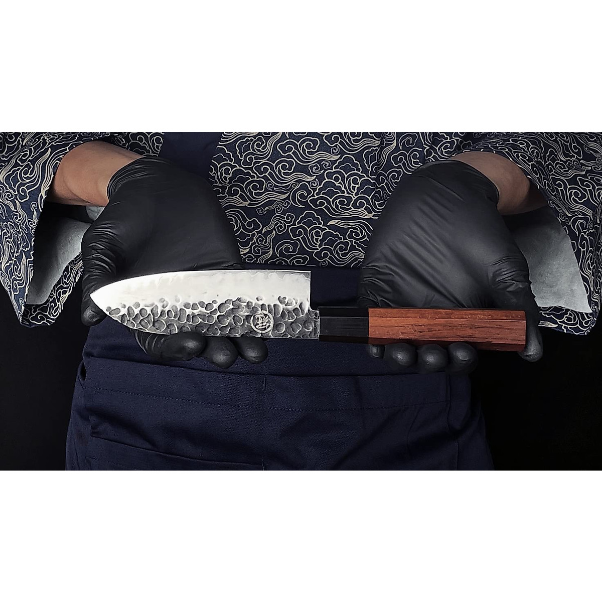 GRAND SHARP 5 inch Japanese Santoku Chef Knife, AUS10 3-layer High Carbon Stainless Steel Kitchen Cooking Knife, Professional Hand Forged Chef's Knives (Rosewood Handle & Gift Box& Sheath)