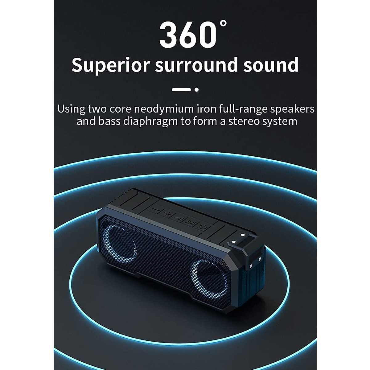 E-SHIDAI portable speaker, Bluetooth dual speaker music player That can play in water, ultra strong sound quality, RGB light and shadow speaker, battery life of 12 hours (Black)