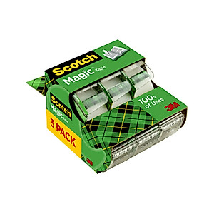 Scotch Magic Tape, 3 Dispensered Rolls, Numerous Applications, Invisible, Clear Tape Engineered for Repairing, 3/4 x 300 Inches