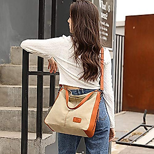 Women's Vintage Canvas Shoulder Work Tote Purse Hobo Bags Handbag Crossbody Bag (Brown)
