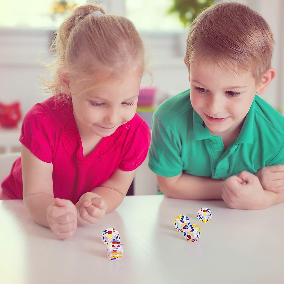 ArtCreativity 6-Sided Transparent Dice Set of 12, Oversized 1 Inch Clear Dice with Colored Dots, Fun Six-Sided Gaming Dice for Farkle, Ten Thousand, Cho-Han and Other Dice Games