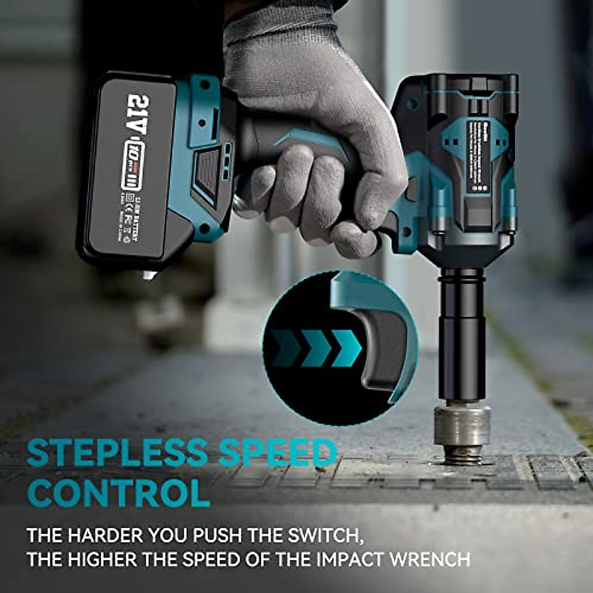 Seesii 3/8" Cordless Impact Wrench, Power Impact Gun w/Max Torque 330Ft-lbs(450N.m), 4.0Ah Rechargable Battery & 4 Sockets, Compact Power Impact Wrench for Lightduty Work Car Home,WH450