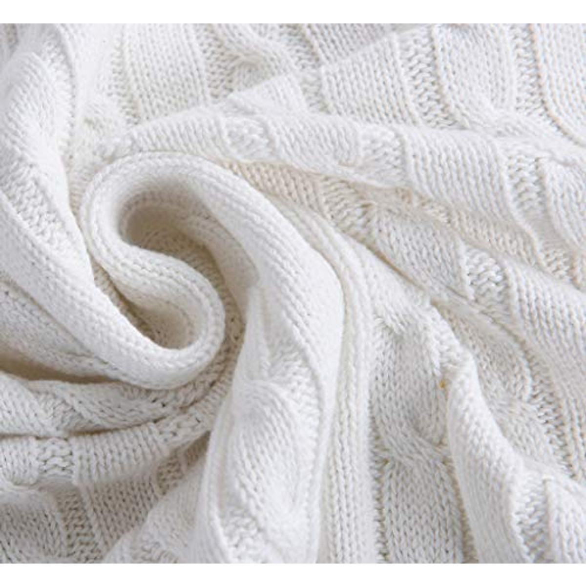 Cable Knit Throw Blanket for Couch Chair Beach Sofa, Soft Warm Home Decorative Lightweight Blanket, White 51 x 70 Inch