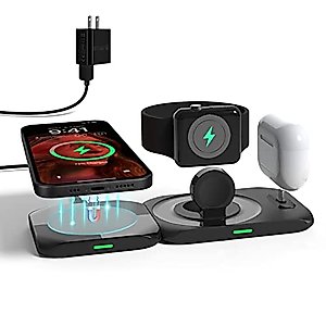 Wireless Magnetic Charging Station 4 in 1, Mag-Safe Charger Compatible for iPhone 14/13/12/11, Fast Charge Pad Compatible for Apple Watch Ultra/8/7/SE2/Airpods 1 2/ Pro1 2(QC 3.0 Adapter)