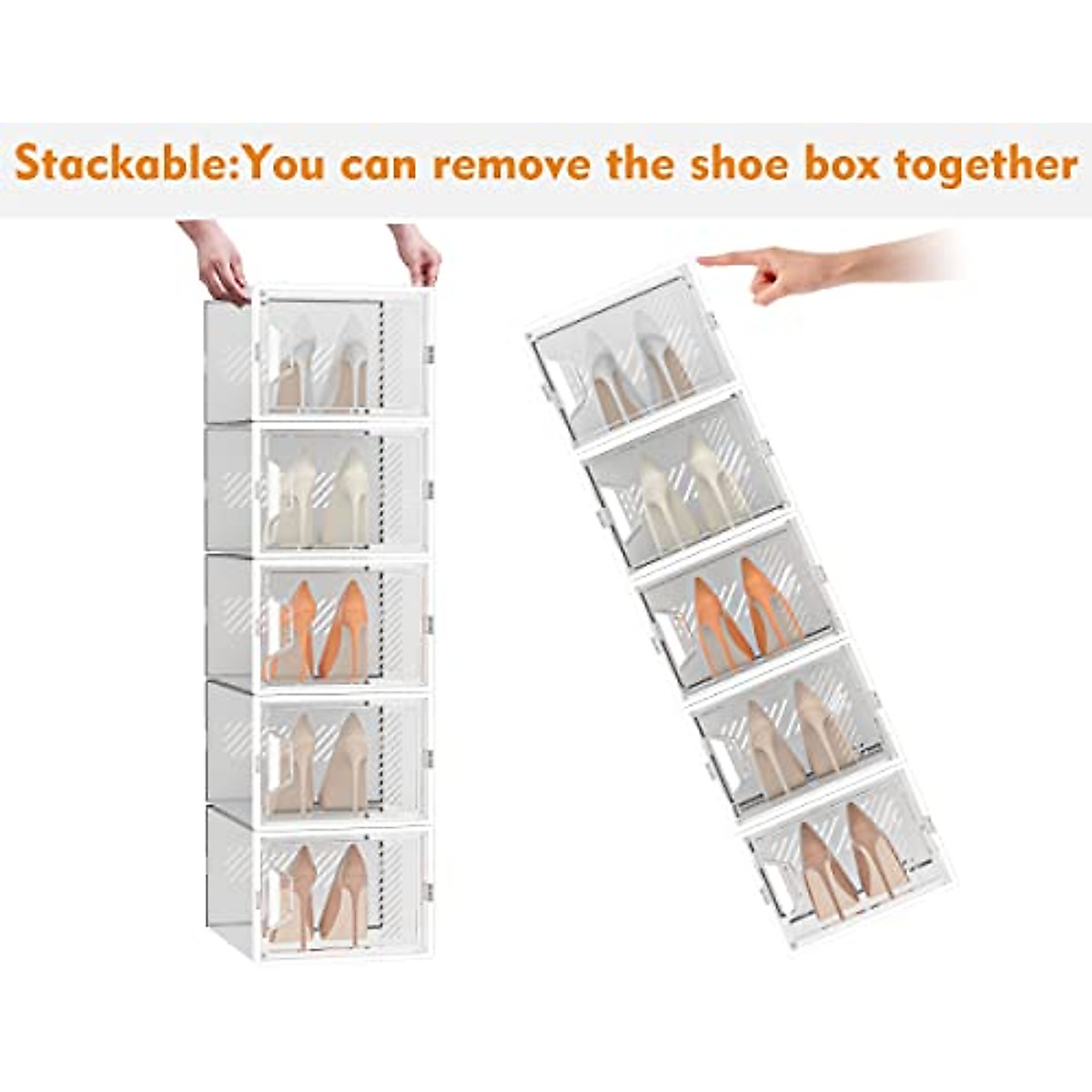 Shoe Storage, 12 Pack Large Shoe Organizer for Closet, Shoe Boxes Clear Plastic Stackable Shoe Storage Boxes for Size 13