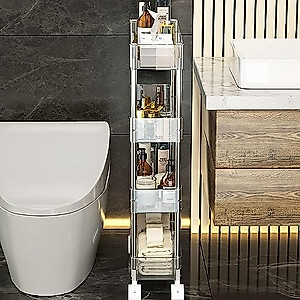 DARZYS Rolling Cart Storage cart 4-Tier Slim Corner Shelves Clear Acrylic Storage Rolling Cart with Wheels Multipurpose Shelf Display Rack 14.6" Lx5.1 Wx34.8 H