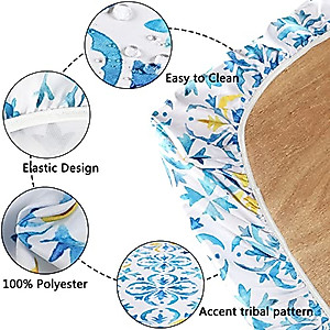 Famibay Fitted Picnic Table Cover and Bench Covers Boho Picnic Table Covers with Elastic Edges Camping Tablecloth Washable Reusable for Outdoors, Camping, BBQ(Blue, 12" x72"+30" x72")