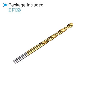 CoCud Twist Drill Bits, 5.1mm Drilling Diameter, Titanium Coated High Speed Steel 6542 Straight Round Shank - (Applications: for Stainless Steel Alloy Metal), 2-Pieces