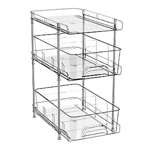 UINOFLE 3 Tier Clear Bathroom Organizers with Dividers, 3 Tier Under Sink Organizer Multi-Purpose Pull Out Cabinet Organizer for Bathroom Kitchen Pantry Storage, Medicine Cabinet Organizer