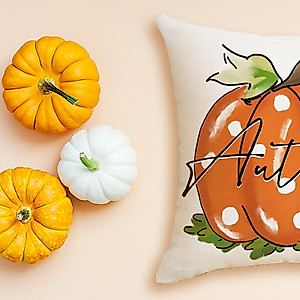 HiParty Fall Decor Pillow Covers 18x18, Set of 4 Orange Pumpkin Pillows Cover Happy Fall Outdoor Farmhouse Decorative Throw Pillows Covers for Couch Sofa Autumn Thanksgiving Cushion Decoration