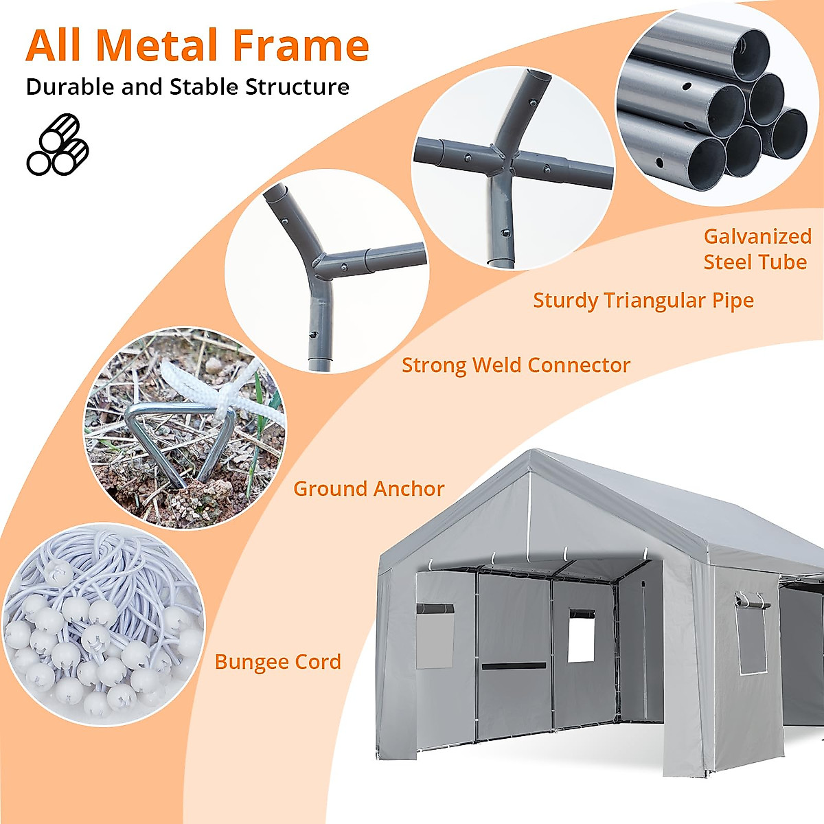 Agrestem Carport Car Port Canopy 13x20 Ft Heavy Duty, Portable Garage Shelter with Removable Sidewalls, Metal Frame, All Weather Carport Garage Party Tent for Automobiles Truck Boat, 180G Coating Pe