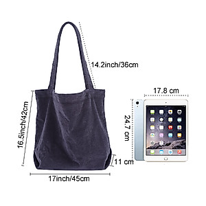 TCHH-DayUp Large Corduroy Tote Bag for Women Girl Casual Work Shoulder Handbags Cute Canvas Purse Grey