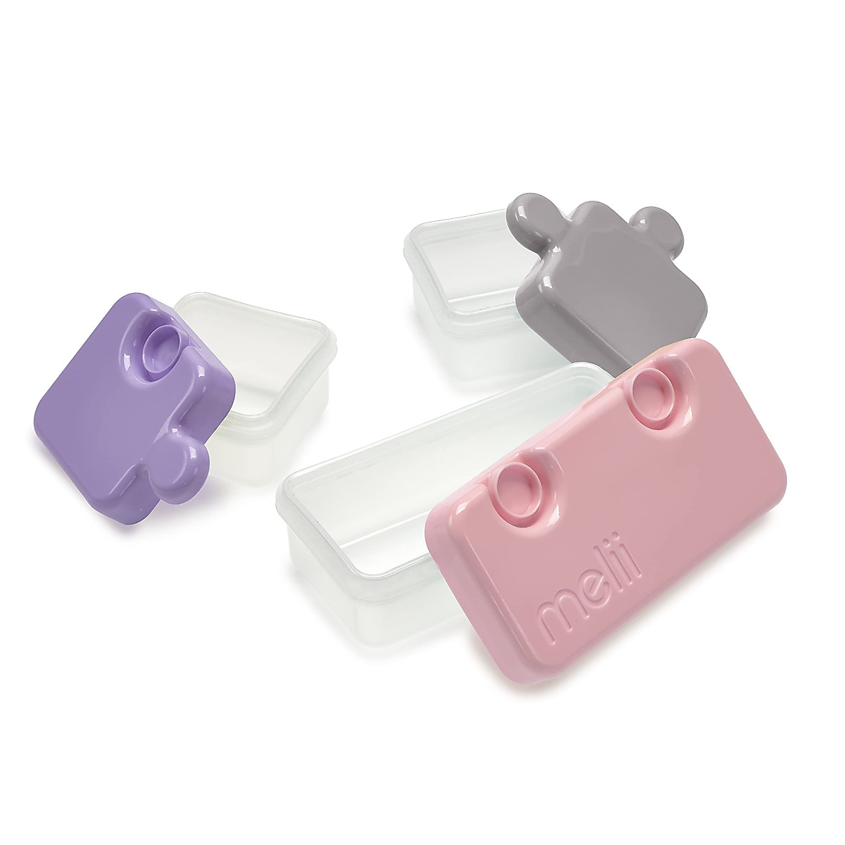 melii Puzzle Bento Box Food Storage Container, 3 Compartments, 28.6 Ounce (Pink, Purple & Grey)