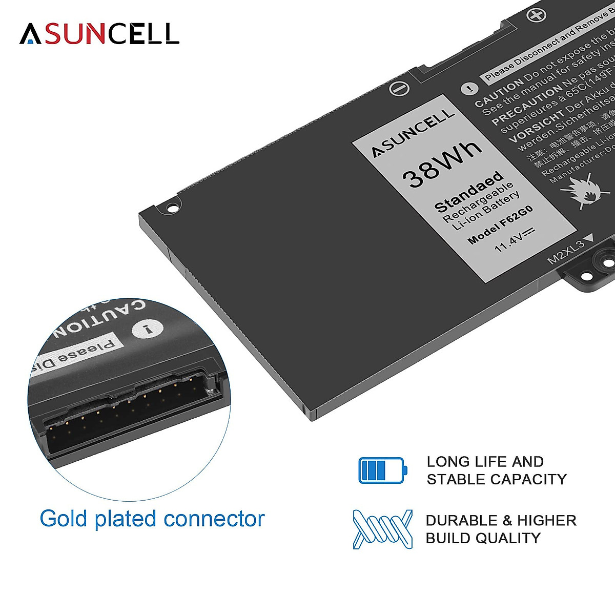 ASUNCELL 38Wh F62G0 Battery for Dell Inspiron 13 7000 7373 7386 2 in 1 Series Vostro 13 5000 5370 13-5370 P83G P87G P91G Series F62GO 39DY5 RPJC3