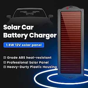 POWOXI 1.8W 12V Solar Car Battery Charger Maintainer, Portable Solar Panel Trickle Charging Kit for Automotive, Motorcycle, Boat, ATV,Marine, RV, Trailer, Powersports, Snowmobile, etc.