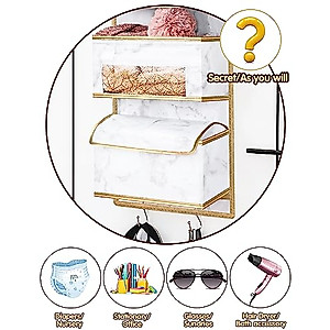 MYTHAUS Over Door Hanging Organizer - Wall Mount Closet Organizer 5-Shelf, Back of Door Bathroom Organizer with Clear Window,Storage for Baby Nursery/Pantry/Bedroom/Make up (White Marble)
