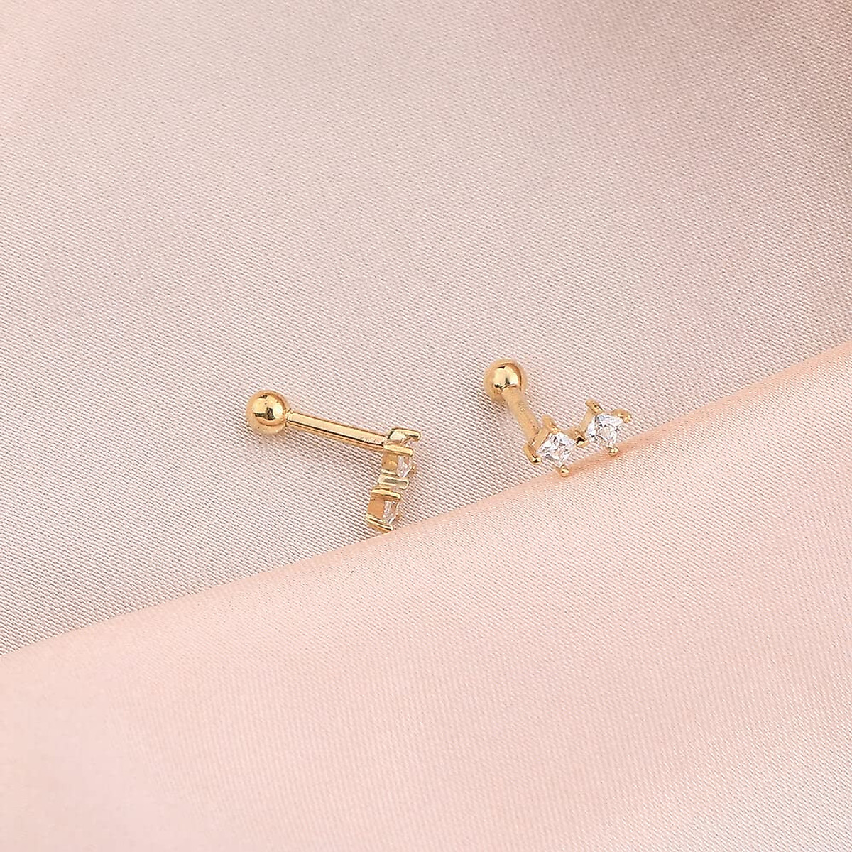 Melighting Gold Helix Earrings 9K 16G Star Tragus Piercing Jewelry Cross Stud Earring Clear CZ Cartilage Lobe Conch Earrings for Women