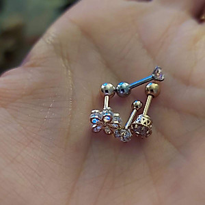 Incaton 12Pcs 16G Stainless Steel Cartilage Cubic Zirconia Stud Earrings for Men Women Conch Forward Helix Tragus Daith Piercing Jewelry