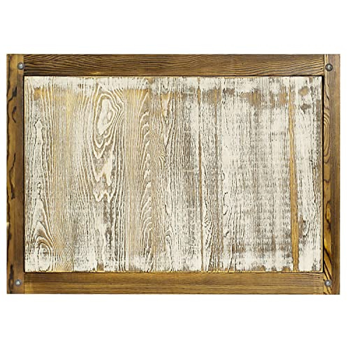 MyGift 30 inch Wood Stove Tray, Solid Burnt Brown and Whitewashed Noodle Board Wooden Stove-Top Cover, Oversized Large Serving Tray with Vintage Metal Handles