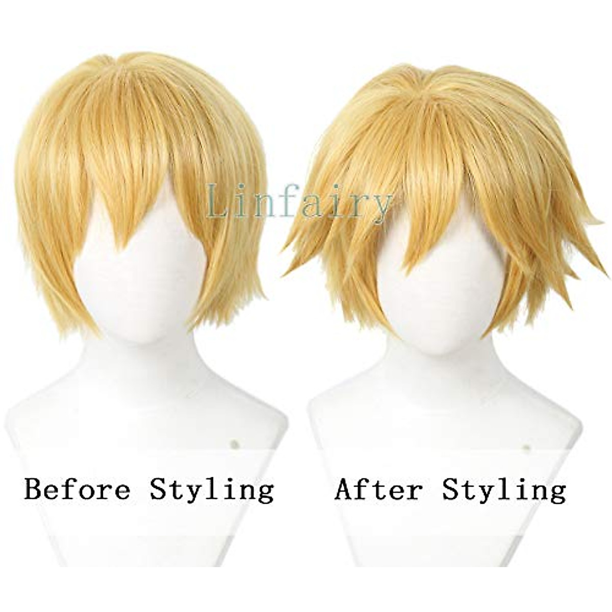 Linfairy Short Blonde Cosplay Wig Halloween Costume Cat Wig for Men