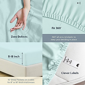 Mayfair Linen Twin Sheets Set Cotton - 500 Thread Count 100% Cotton Twin Sheet Set, 3 PC Twin Sheets, Cooling & Luxury Sateen Sheets, 16" Deep Pockets Easy Fit, Breathable Cotton Sheets (Sea Foam)