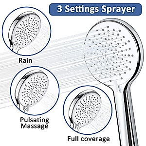 yeulluey Handheld Showerheads, High Pressure Shower Head with Hose 3 Settings Detachable Shower Heads Sprayer Built-in Power Wash to Clean Tub, Tile & Pets