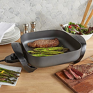 West Bend Electric Skillet, Family-Sized 3-Inch Deep with Diamond Shield Scratch-Resistant Non-Stick Finish, 12-Inch, Gray