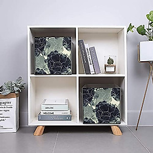 Watercolor Flower PU Leather Collapsible Storage Bins Canvas Cube Organizer Basket with Handles