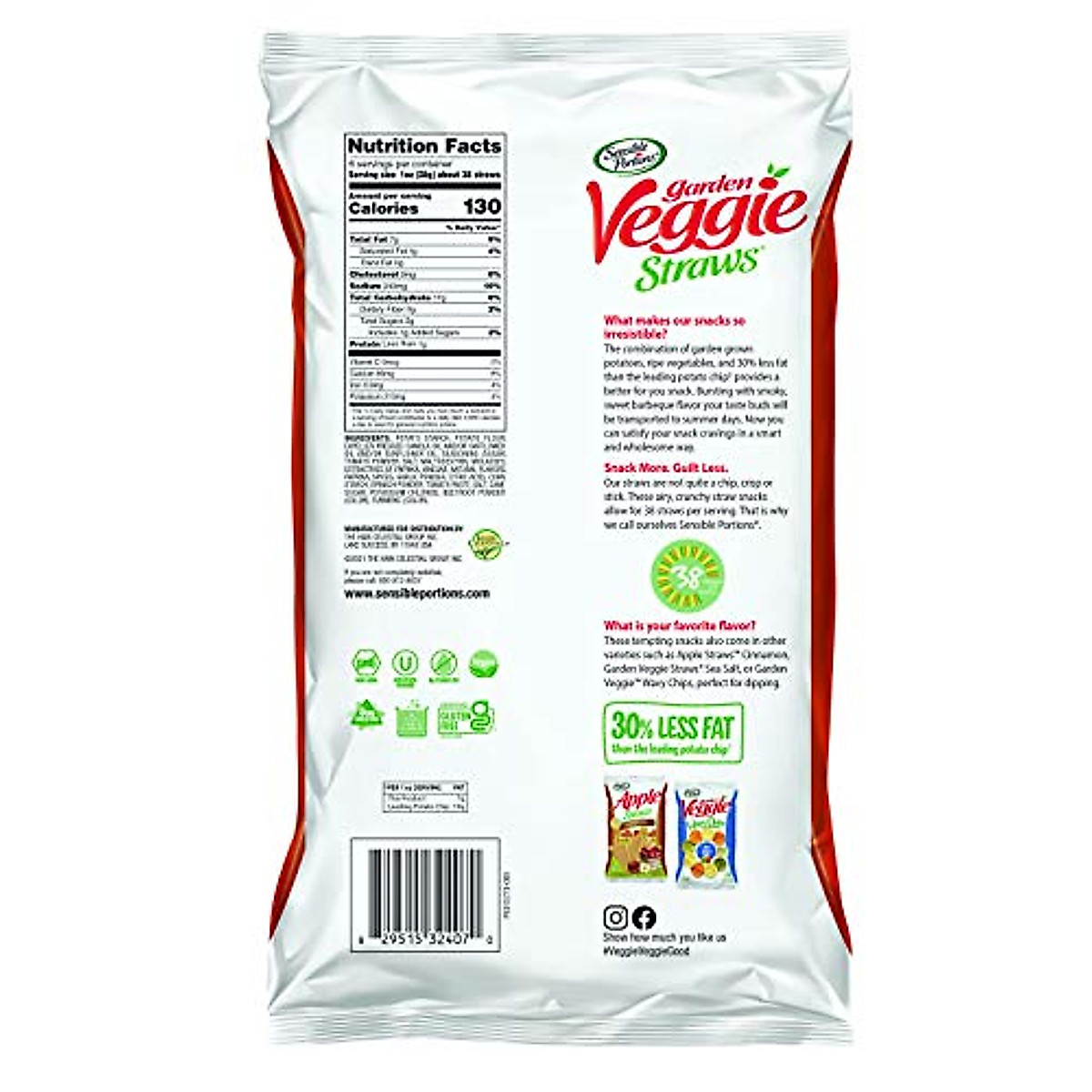 Sensible Portions Garden Veggie Straws, BBQ, 6 Oz