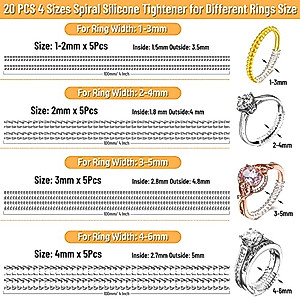 Ring Sizer Adjuster for Loose Rings, 22 Pack 4 Sizes Silicone Ring Guards Invisible Ring Adjuster Spiral Ring Spacers Fitter with Polishing Cloth, Transparent Ring Resizer Tightener for Women and Men