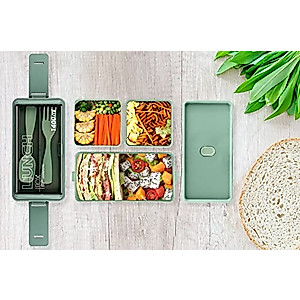 Bento Box Adult Lunch Box, 2 Layer Stackable Bento Lunch Containers for Adult with 3 Compartments, BPA-FREE Bento Lunch Box with Utensil(49 Oz), Leak-Proof Salad Box Microwave Safe Bento Box